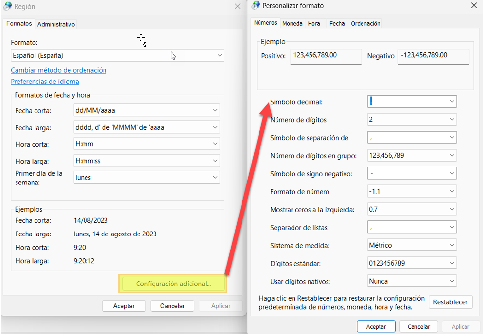 How can I change the decimal separator to point in the operating system ...