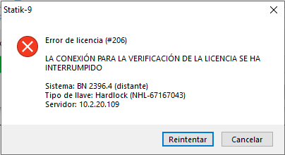 Error #206 - "La conexión para la verificación de la licencia se ha ...
